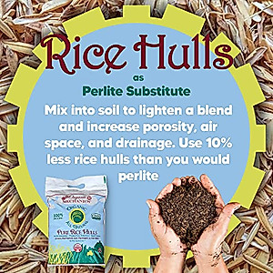 Organic Mechanics Pure Rice Hulls - Perlite Substitute Soil Amendment for Gardens, 8 Quart Bag