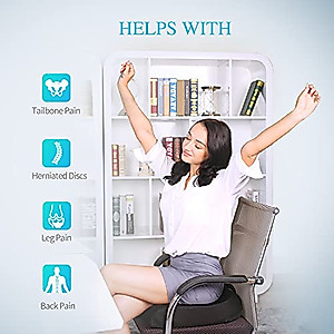 WAJ Large Seat Cushion - Coccyx Cushion for Sciatica - Memory Foam Office Chair Cushion with Carry Handle and Anti Slip Bottom, Black