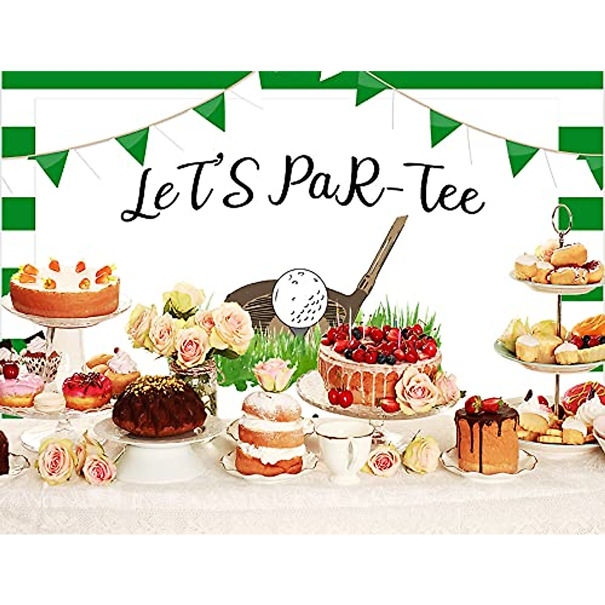 Ticuenicoa Let's Partee Golf Theme Backdrop for Birthday Parties Grass Background for Photography Happy Birthday Party Sports Themed Backdrops Cake Table Banners Kids Bday Photo Booth Props 5x3ft