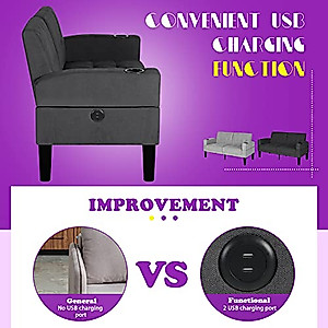 TYBOATLE Tufted Mid-Century Modern Living Room Furniture Sectional Sofa Sets 2 Piece, Loveseat Couch w/ 2 USB, 2 Cupholders and Comfy Accent Arm Chairs for Small Space, Apartment, Office (Dark Grey)