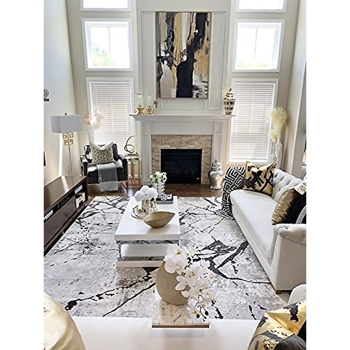SAFAVIEH Amelia Collection 6' x 9' Grey/Black ALA293K Modern Abstract Non-Shedding Living Room Dining Bedroom Area Rug