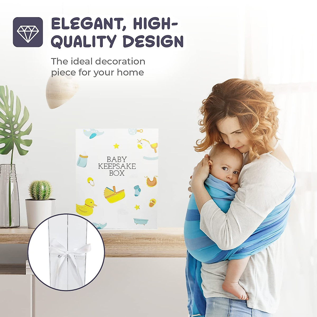 Baby Keepsake Box - Elegant Baby Box with Drawers, Paper File Storage, Cute Stickers, and Additional Compartments, Memory Box for Keepsakes