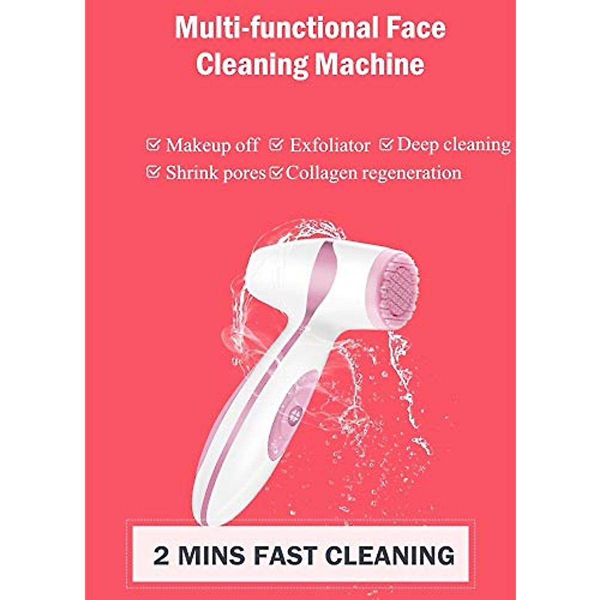 Magentak Electric Facial Cleansing Brush and Spa Massager Rechargeable Heart Motivation with 2 Types of Silicone Heads for Deep Cleansing, Exfoliating and Massaging (Pink)