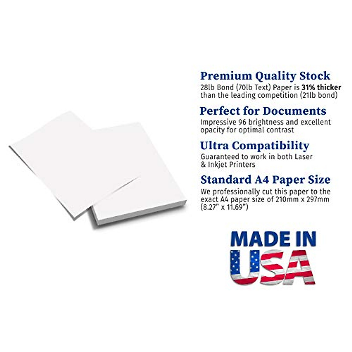 Premium A4 (8.3"x 11.7") Printer Paper - 28lb Bond / 70lb Text (105 gsm) Bright White Paper (100 Sheets)