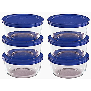 Pyrex Storage 2 Cup Round Dish, Clear with Blue Lid, 12-Piece