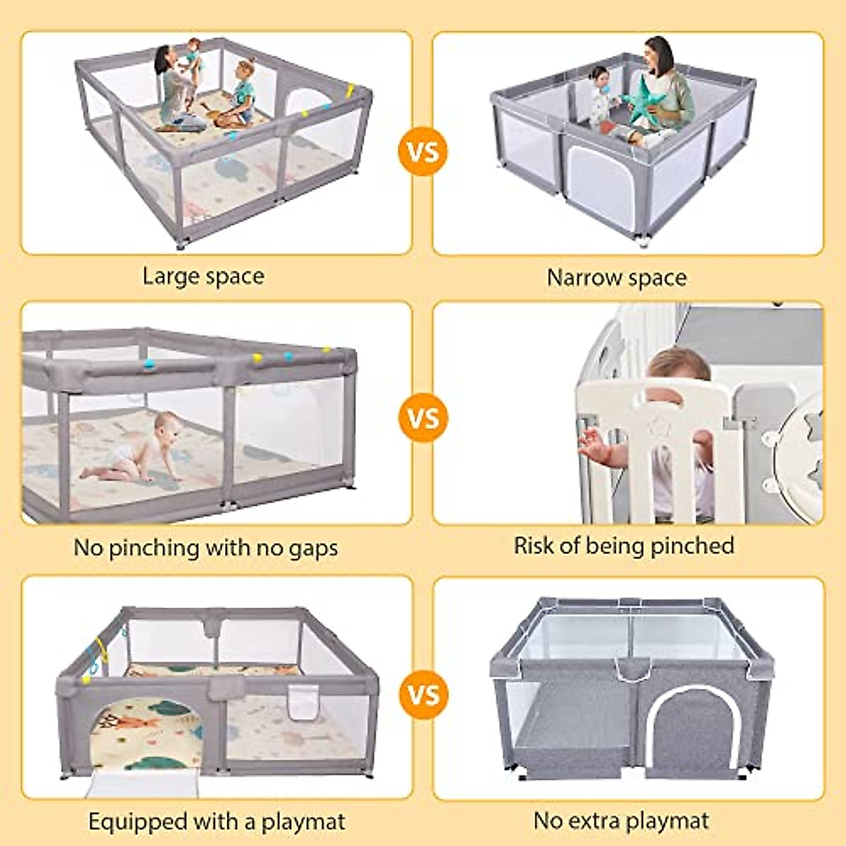 COLOR TREE Baby Playpen with Mat, 71”x59” Extra Large Playpen for Babies and Toddlers, BPA-Free Baby Playard with 50 Ocean Balls, Basket, Anti-Slip Base, Breathable Mesh, Kids Activity Center Gray