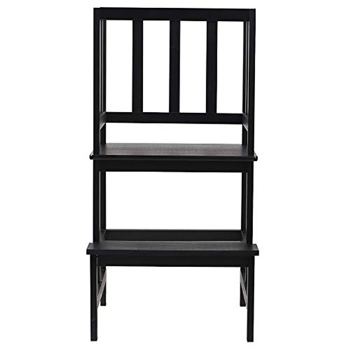 SUNYAO Kids Kitchen Step Stool with Safety Rail - Bamboo Step Stool for Toddlers Age 18 Months and Older, Black Color