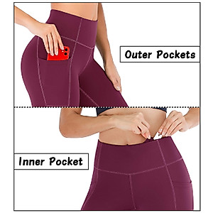 Heathyoga Women's Yoga Pants Leggings with Pockets for Women High Waist Yoga Pants with Pockets Workout Leggings Tights Wine
