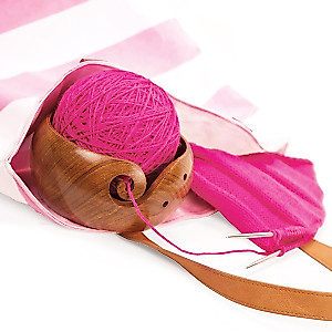 Apol Handmade Wooden Yarn Bowl Round Shape 5.5×3.2 inch Wool Holder Organizer for Knitting Crochet