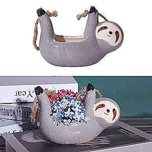 YHNJI Ceramic Sloth Hanging Planter Set of 2 Cute Flower Pot Planter Holder Adorable Plant Pots Hanging Bonsai Planter for Succulent Plants Home Decor