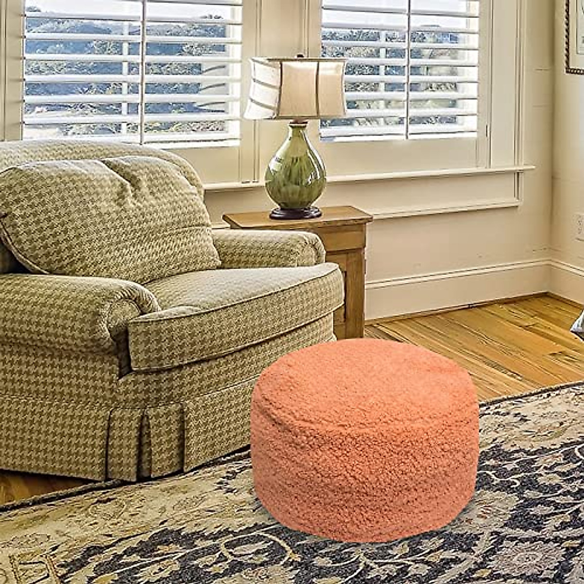 GLAXYFUR Unstuffed Ottoman Pouf Cover,Sherpa Fleece Faux Fur Foot Stool, 20x12 Inches Storage Solution, Floor Bean Bag (No Filler),Foot Rest for Living Room, Bedroom, Cover ONLY Pink