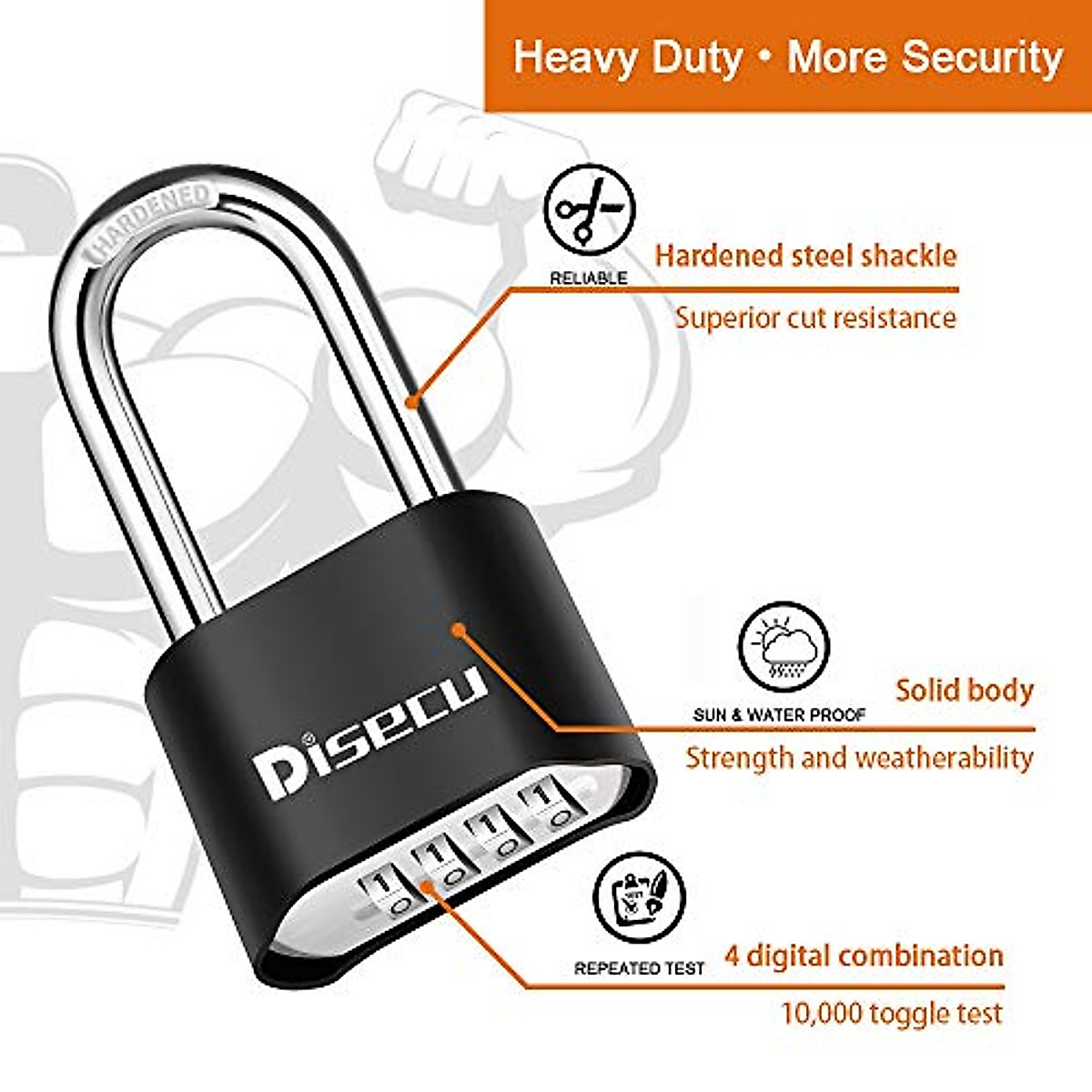 disecu 4 Digit Heavy Duty Combination Lock 2.5 Inch Long Shackle Outdoor Waterproof Padlock for School Gym Locker, Sports Locker, Hasp Storage, Fence, Gate, Case, Toolbox, Bike (Black)