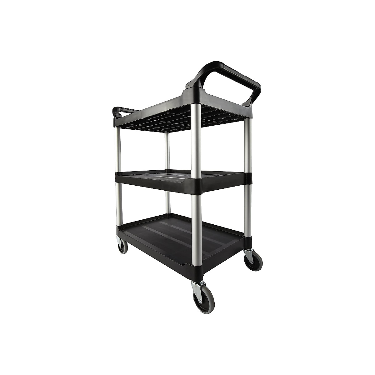 Rubbermaid 342488BLA Economy Plastic Cart, Three-Shelf, 18-5/8w x 33-5/8d x 37-3/4h, Black