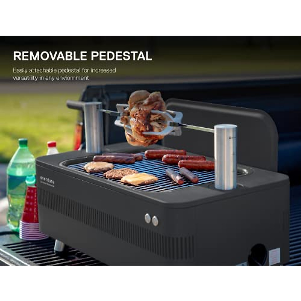 Everdure by Heston Blumenthal Fusion 29-Inch Charcoal Grill with Patented Built-in Rotisserie System & Quick Electric Ignition, Outdoor BBQ Grill, Adjustable Rod Height, Easy Clean-Up, Matte Black