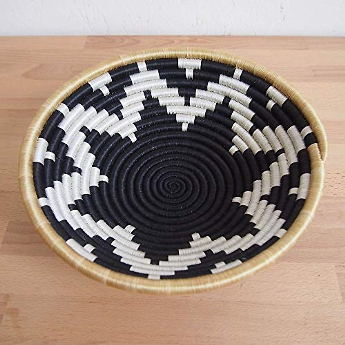 African Basket- Chwele/Rwanda Basket/Woven Bowl/Sisal & Sweetgrass Basket/Black, White, Tan