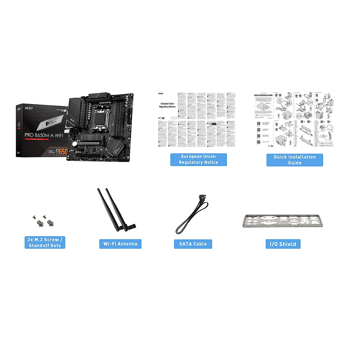 MSI PRO B650M-A WiFi ProSeries Motherboard (AMD Ryzen 9000/8000/7000 Series Processors, AM5, DDR5, PCIe 4.0, M.2, SATA 6Gb/s, USB 3.2 Gen 2, HDMI/DP, Wi-Fi 6E, Bluetooth 5.3, 2.5Gbps LAN, mATX)