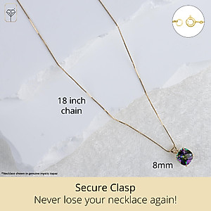 MAX + STONE 14k Yellow Gold 8mm Cushion Cut July Birthstone Created Ruby Solitaire Pendant Necklace for Women with 18 inch Box Chain