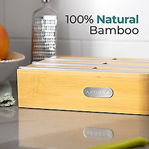 Bamboo Foil & Plastic Saran Wrap Dispenser with Cutter - Tin Foil Organizer for Drawer, Aluminum Foil Dispenser with Cutter, Plastic Wrap Organizer, Foil Paper, Aluminum Foil Organization and Storage