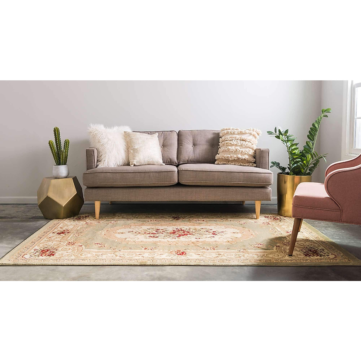 Unique Loom Versailles Collection Traditional Classic Floral Motif Area Rug (5' 0 x 8' 0 Rectangular, Green/ Ivory)