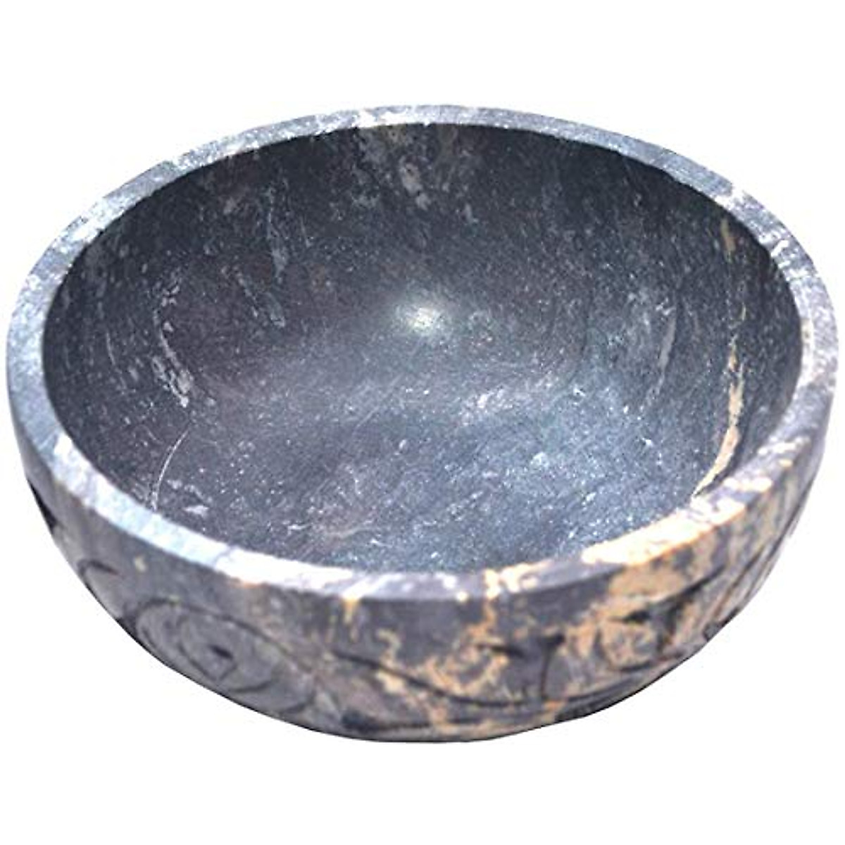 KC KULLICRAFT Marble Soapstone Natural Smudge Pot | Stone Bowl | Scrying And Smudge Bowl (Scrying - Bowls & Mirrors) (5 Inch) From India. Handmade Leaf Carved Design.