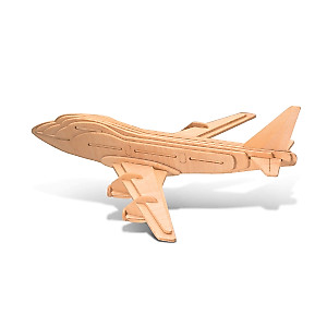 Puzzled 747 Jet Plane 3D Puzzle Wood Craft Construction Kit Aircraft, Fun & Educational DIY Wooden Toy Assemble Model Unfinished Craft Hobby Airplane Puzzle to Build & Paint for Decoration 33pcs Pack