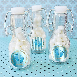 AIXIANG 360 Pcs Baby Shower Stickers 2 Inch Round Blue Stripe Cutest Footprint Gold Stamping Thank You Stickers Boys for Baby Shower Favors Decorations