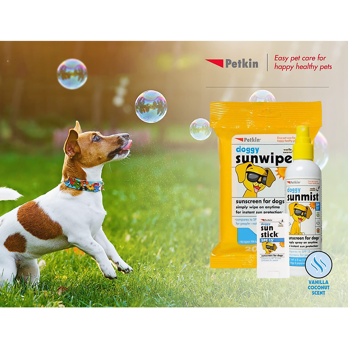 Petkin Dog Sunscreen Sunstick, 2 Pack – Sunscreen for Dogs and Puppies, SPF 15 – Simply Rub on Anytime for Instant Sun Protection – Vanilla Coconut Scent, .5 oz Net Weight – Ideal for Travel