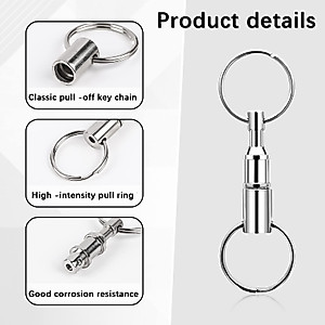 KALIONE 4 Sets Quick Release Detachable Keychain, Swivel Pull Apart Key Chain, Mini Detachable Keychain Rings with 4 Stainless Steel Key Rings for Home Office Outdoor Accessory Supplies(Silver)