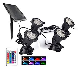 Solar Fountain Lights, RGB Spot Lights for Yard, Color Changing Pond Lights, IP68 Waterproof Underwater Spotlights Outdoor Landscape Lights for Halloween House Garden Pathway Tree Flag, 4 Lights