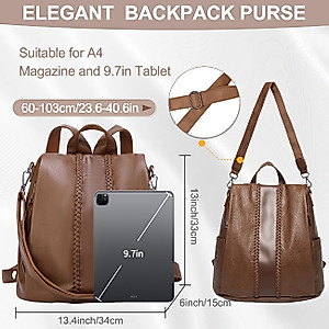 Backpack Purse for Women,VASCHY Fashion Faux Leather Anti-theft Backpack Purse Small for Ladies Bookbag Purse with Vintage Weave Brown