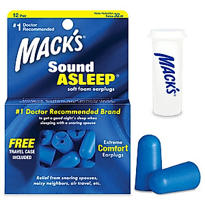Mack’s Sound Asleep Soft Foam Earplugs, 12 Pair – 32dB High NRR, Comfortable Ear Plugs for Sleeping, Snoring, Travel and Noisy Neighbors