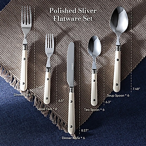 CAROTE 30-Piece Silver set, Stainless Steel Flatware Set with White Handles, Triple-Riveted & Full Tang Design, Kitchen Utensils Set, Mirror Polished, Durable, White