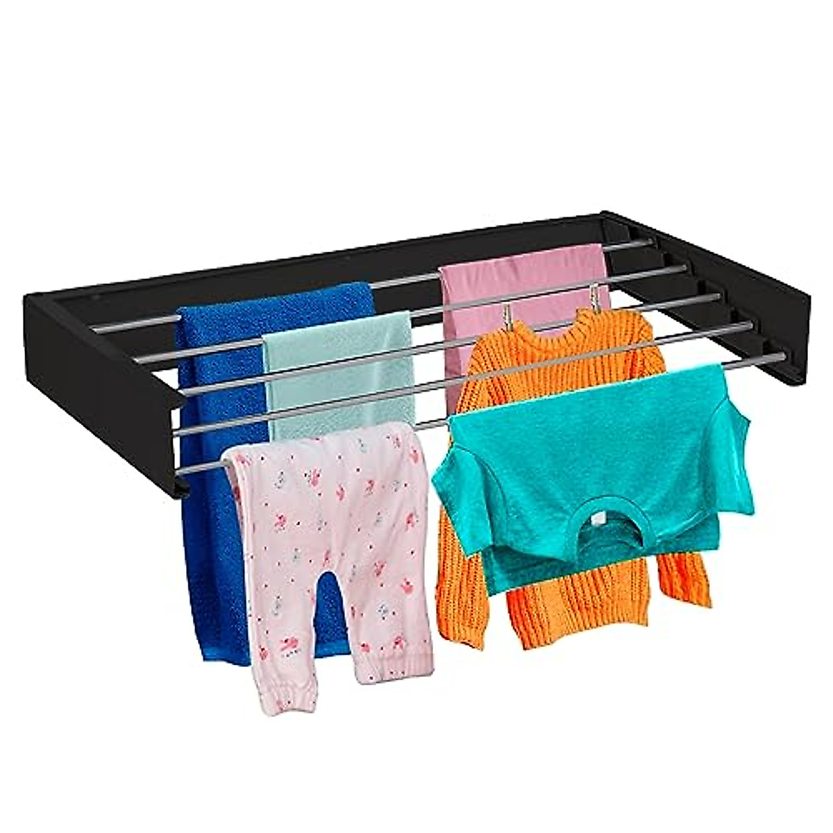 EWODE Clothes Drying Rack Wall Mounted, Collapsible Retractable Laundry Drying Rack, 60 lbs Capacity, 13,1 Linear Ft, 31,5" Width (Black)