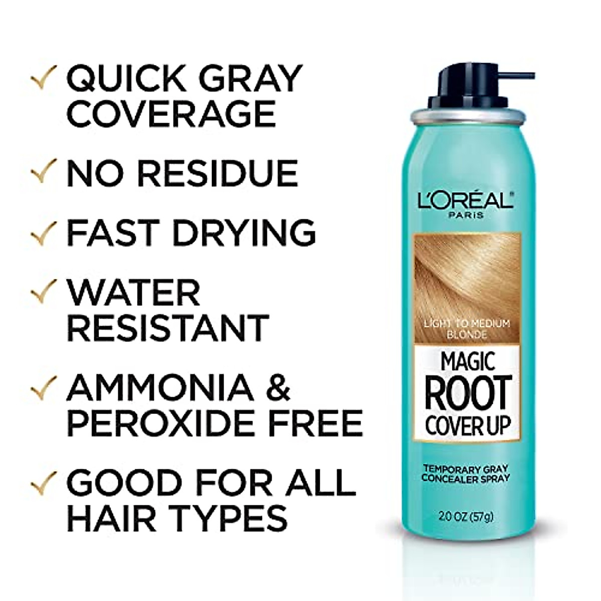 L'Oreal Paris Magic Root Cover Up Gray Concealer Spray Light to Medium Blonde 2 oz.(Packaging May Vary)