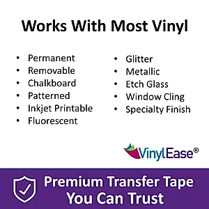 Vinyl Ease 12 inch x 150 feet roll of Paper Transfer Tape with a Medium Tack Layflat Adhesive. Works with a Variety of Vinyl. Great for Decals, Signs, Wall Words and More. V0844