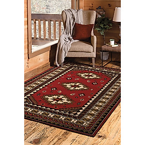 United Weavers Dallas Tres Area Rug - Red, 8x11, Southwestern Indoor Area Rug with Bordered Pattern, Jute Backing
