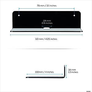 BRAINWAVZ 2-Pack 4” Small Floating Shelf Bluetooth Speaker Stand, Adhesive & Screw Wall Mount, Anti Slip, for Cameras, Baby Monitors, Webcam, Router & More, Universal Holder (SHELF11 Black)