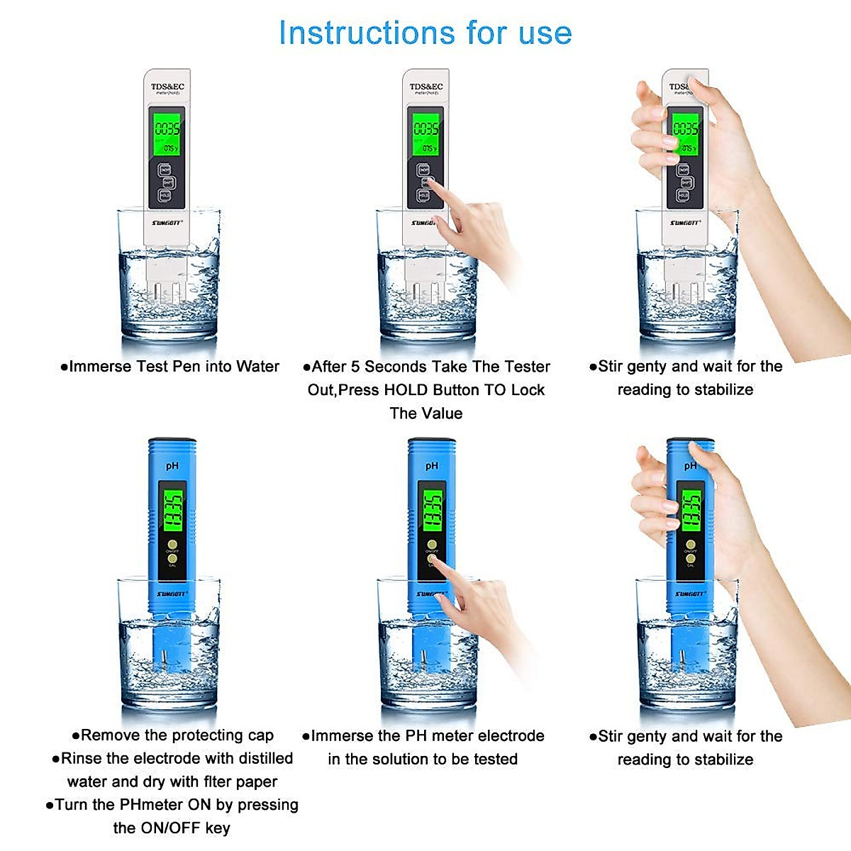PH Meter Digital TDS Meter EC & Temperature Test Meter 4 in 1 Set, 0.01 High Accuracy PH Tester Pen Water Quality Tester for Household Drinking, Pool and Aquarium