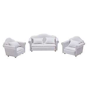 Fateanuki 1 12 Scale Doll House Furnitures 3pc Sofa Miniature Dollhouse Toy Parlor Bedroom Decoration Accessories