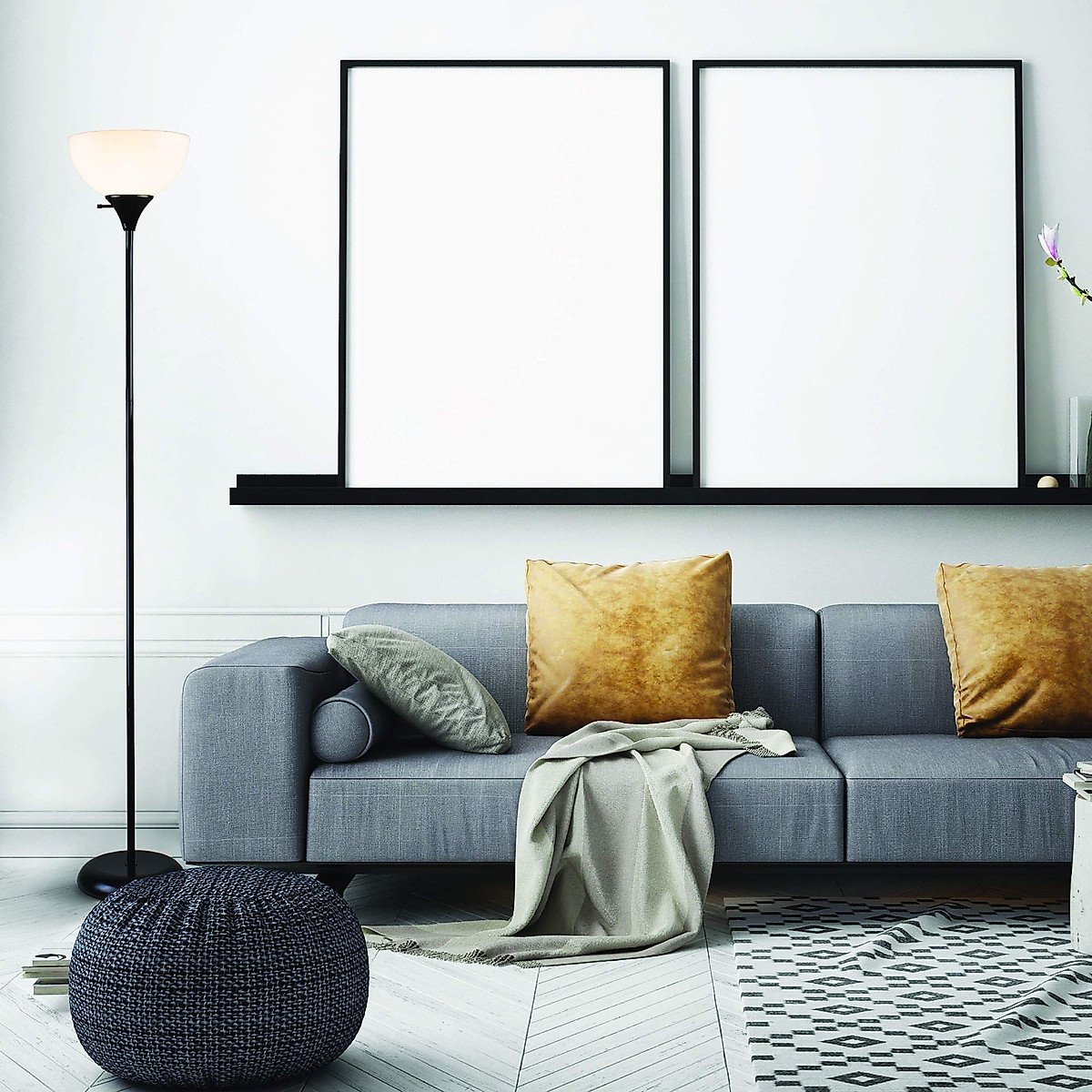 Newhouse Lighting NHFL-CH-BK Charles 71-inch Modern Standing, Torchiere Floor Lamp for Bedrooms, Living Room | Durable Floor Lamp For Home, Office, Reading (Black)