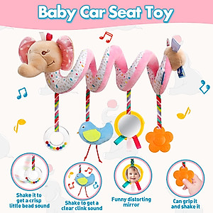 Baby Car Seat Toys Activity Stroller Toy for Boys Girls 0 3 6 9 10 12 Months, Spiral Hanging Plush Toys,Baby Shower Thank You Gifts