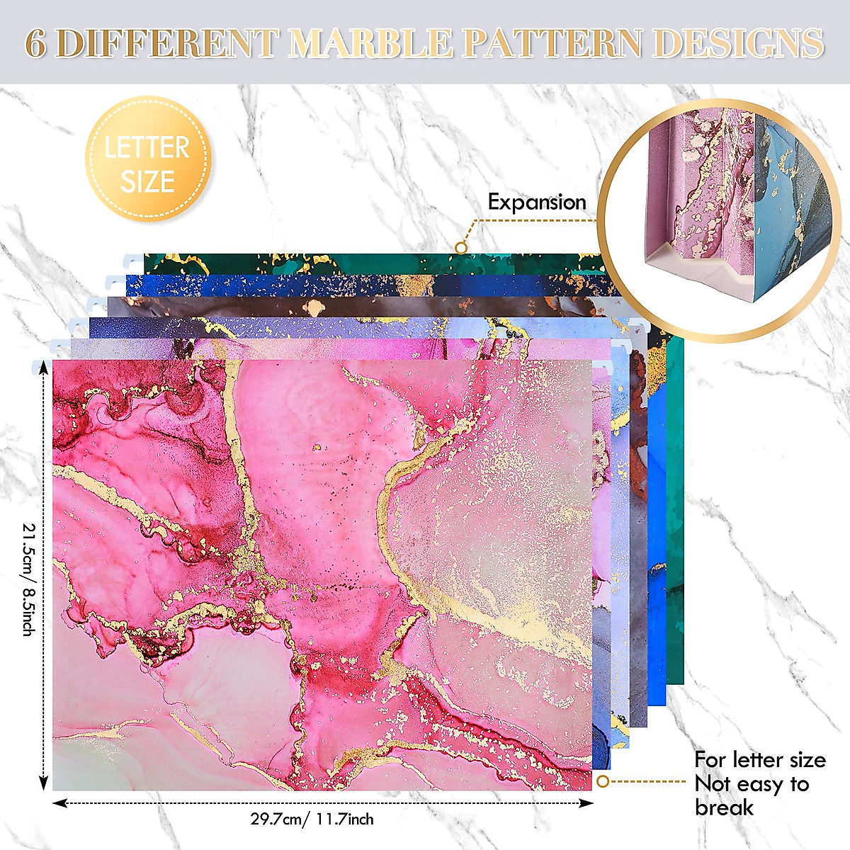 36 Pack Extra Capacity Hanging File Folders Hang Folders Letter Size Expandable Filing Folders Heavy Duty Reinforced Hanging File Folders Marble Style Designed for Bulky Files, Medical Charts