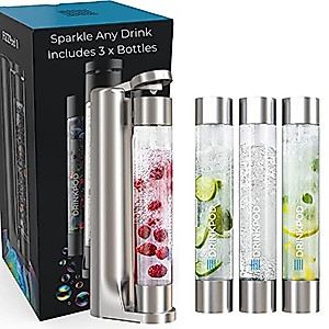 Fizzpod Sparkling Water Maker Soda Maker Infused Fruits Soda Streaming Machine for Carbonating with 1L Carbonating Bottle, Seltzer Fizzy Water Maker, Includes 3 x 1l Carbonating Bottle Compatible with 60L CO2 Carbonator