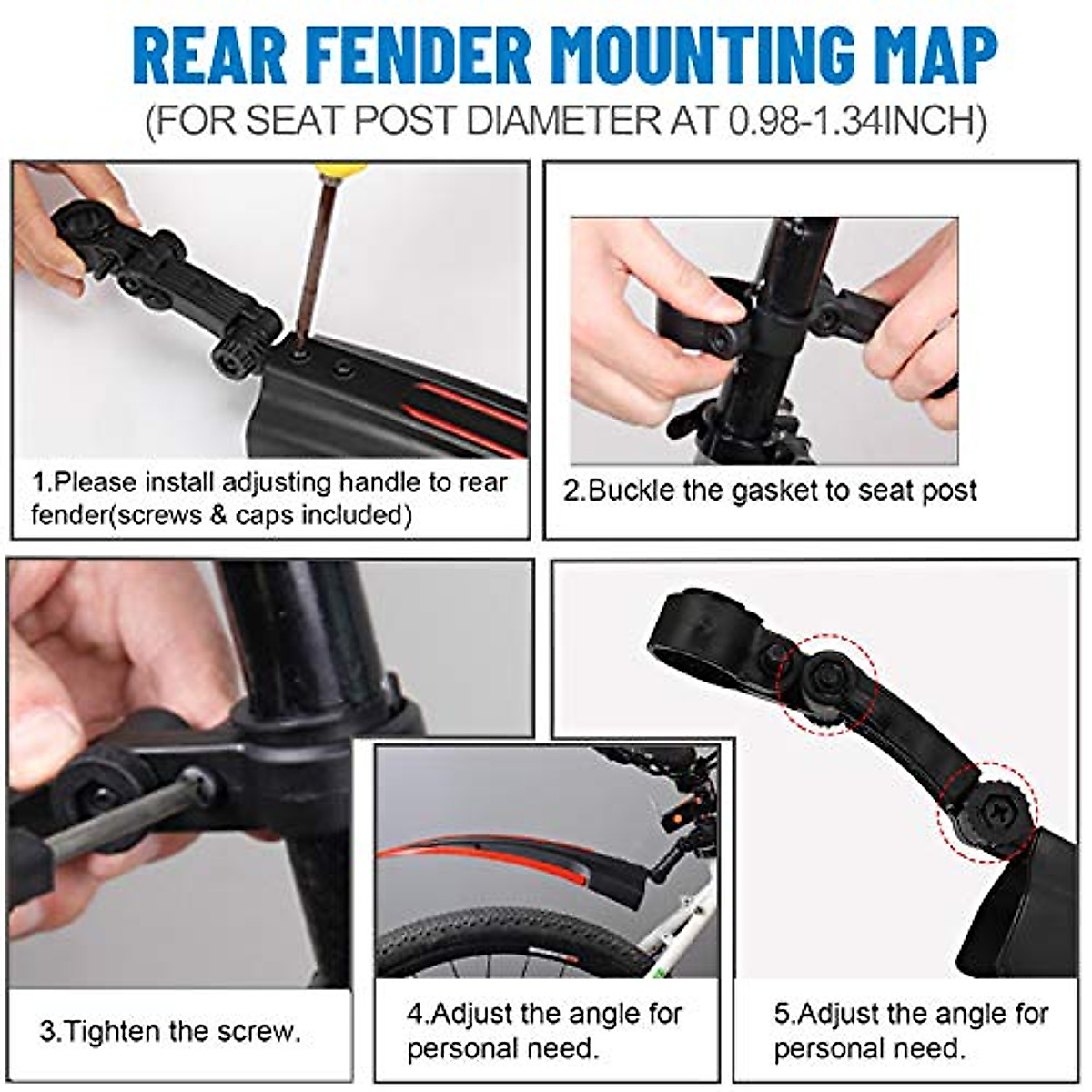 Bike Mudguard Set with 8M DIY Reflective Tape, 2 Parts-Universal Full Cover Thicken Widen Bicycle Fender Set, Front/Rear Mud Guards Fit for 20"/22"/24"/26" MTB Mountain Road Bike(Black)