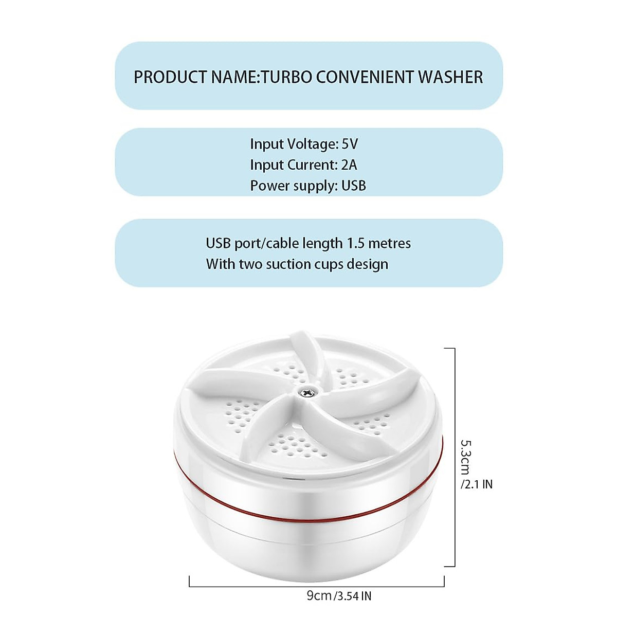 AMZTEMU Portable Mini Turbo Washer, Portable washer machine, Mini washing machine portable washer for Underwear, Baby Clothes, or Small Items, for Apartments, Camping, Travel