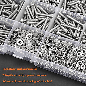 HELIFOUNER 1280 Pieces M3 x 4mm /6mm /8mm /10mm /12mm /14mm /16mm /18mm /20mm /25mm / 30mm, Phillips Pan Head Machine Screws, Metric Screws Bolts Washers Nuts Kit, 304 Stainless Steel