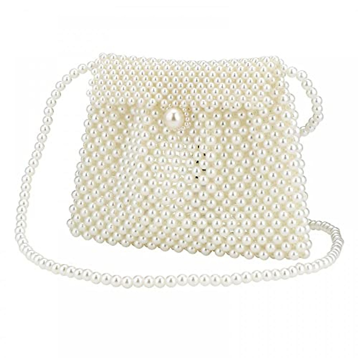 Pearl Crossbody Bag White Handmade Weave Pearl Purses Beaded Shoulder Bag for Women Girls Lady Beaded Clutch Evening Bag