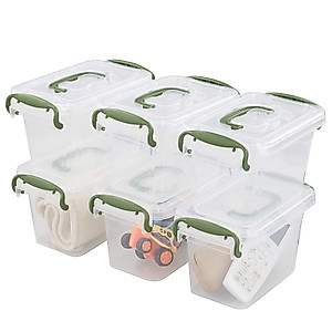 Ortodayes 6 Packs Mini Latch Storage Box, Plastic Clear Bins with Lids