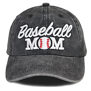 MANMESH HATT Baseball Mom Hat for Women, Funny Mother's Day Softball Accessories Team Gifts, Vintage Washed Distressed Embroidered Softball Mom Baseball Cap for Mama, Grandma Black