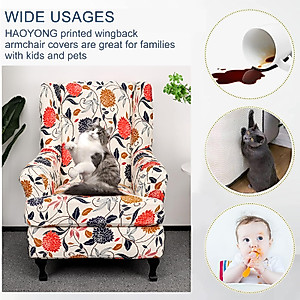 HAOYONG Wing Chair Slipcovers Printed Wingback Chair Covers 2 Pieces Wingback Armchair Slipcover Stretch Chair Slip Covers Washable Armchair Protector Cover for Living Room and Bedroom